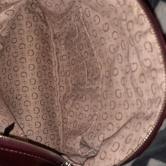 Guess | Bags | Guess Maroon Patent Leather 2 Zipper Pocket Backpack ...